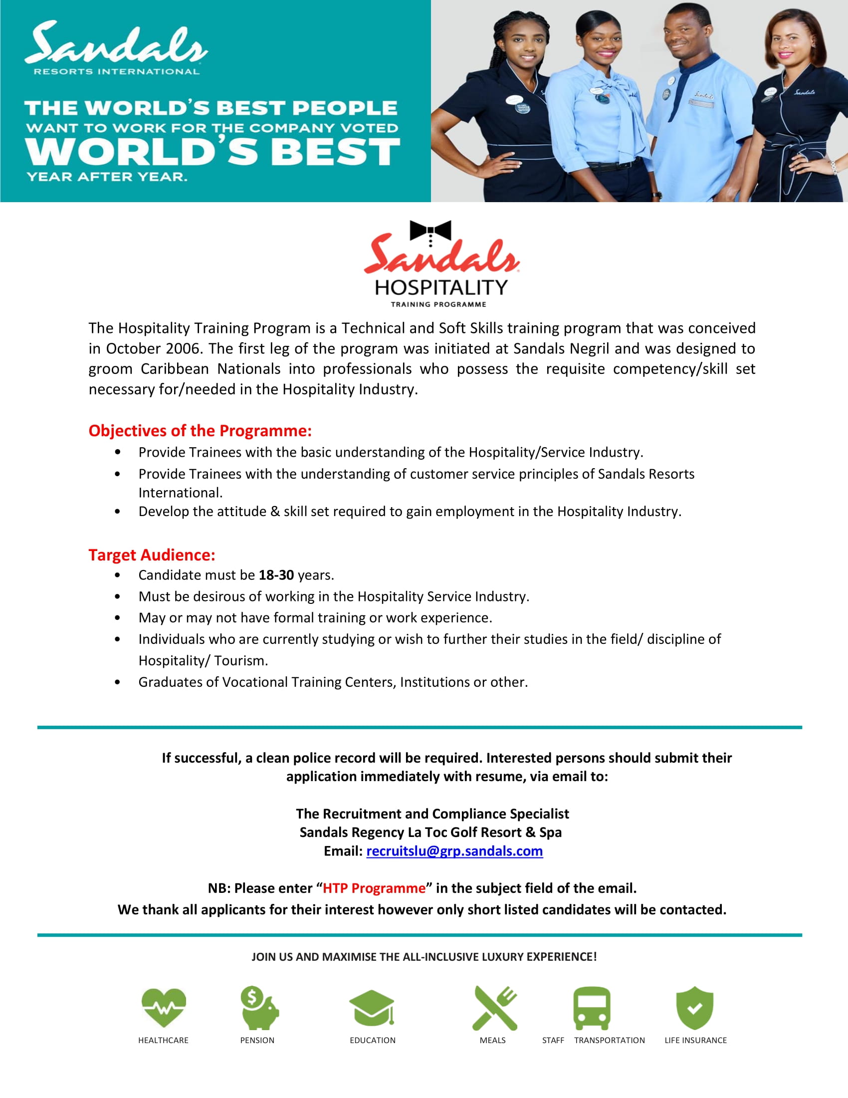 Vacancy Sandals Trainees – Training programme | St Lucia Business Online