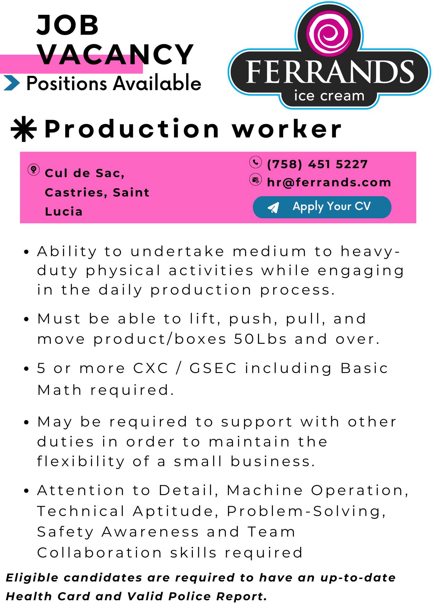 Vacancy for Production Workers | St Lucia Business Online