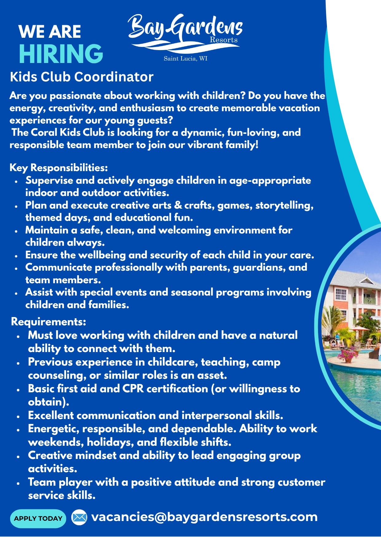 Vacancy for Kids Club Coordinator | St Lucia Business Online