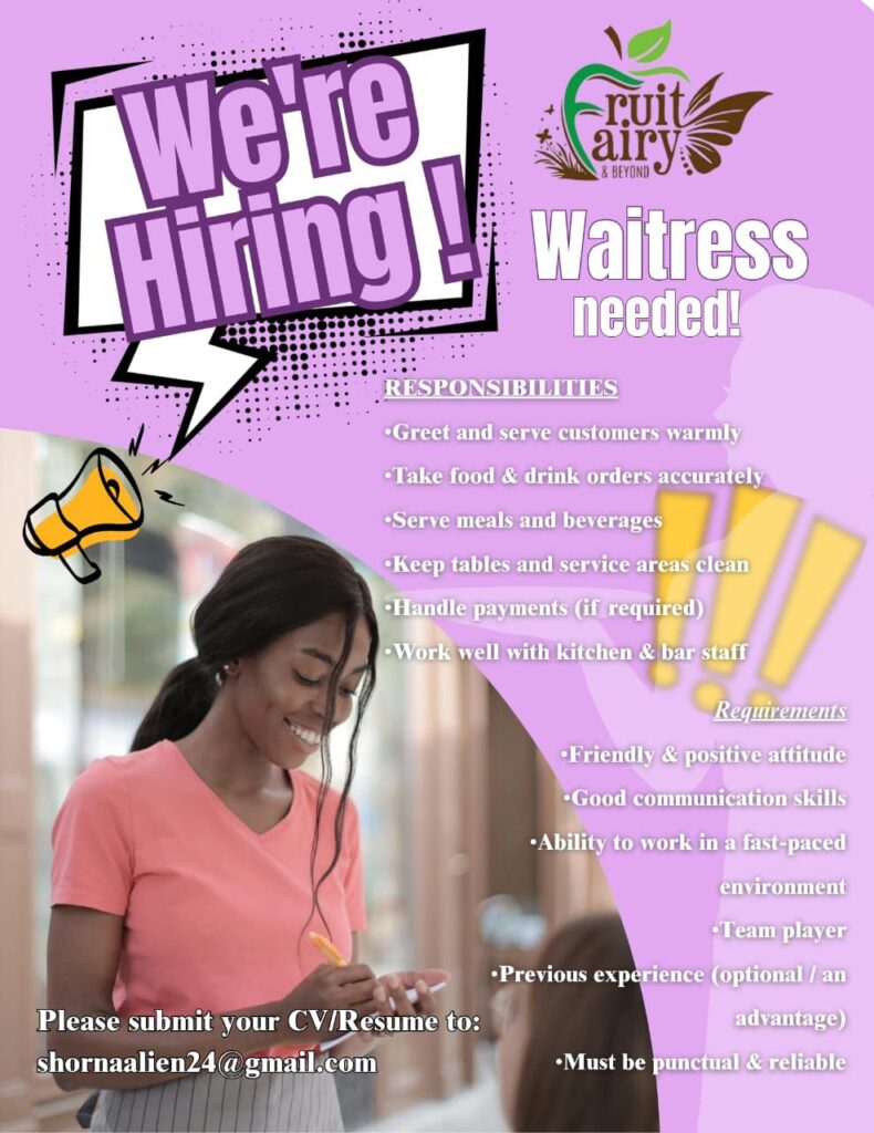 Vacancy for waitress at fruit fairy | St Lucia Business Online