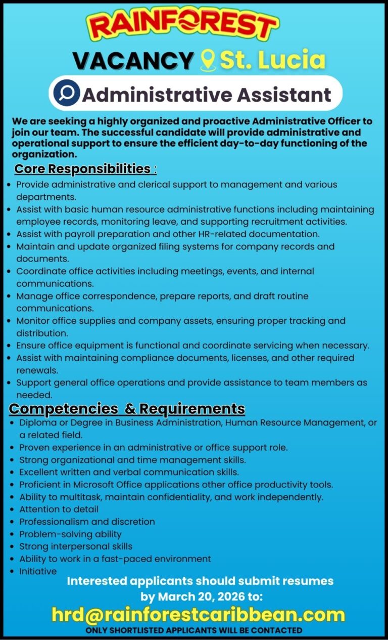 Vacancy for Administrative Assistant at RainForest | St Lucia Business ...